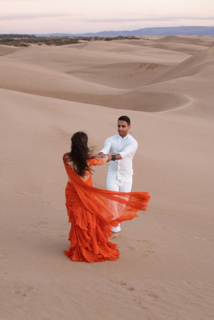Nithin & Papiya Documented Their Love Story in a Dreamy Bollywood-Inspired Desert Engagement ...